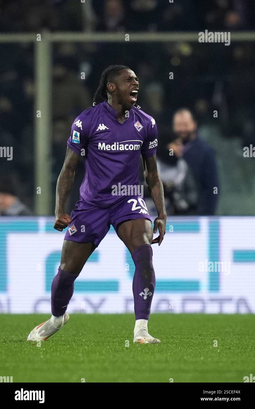 Fiorentina's Moise Kean celebrates after scoring his team's second goal ...