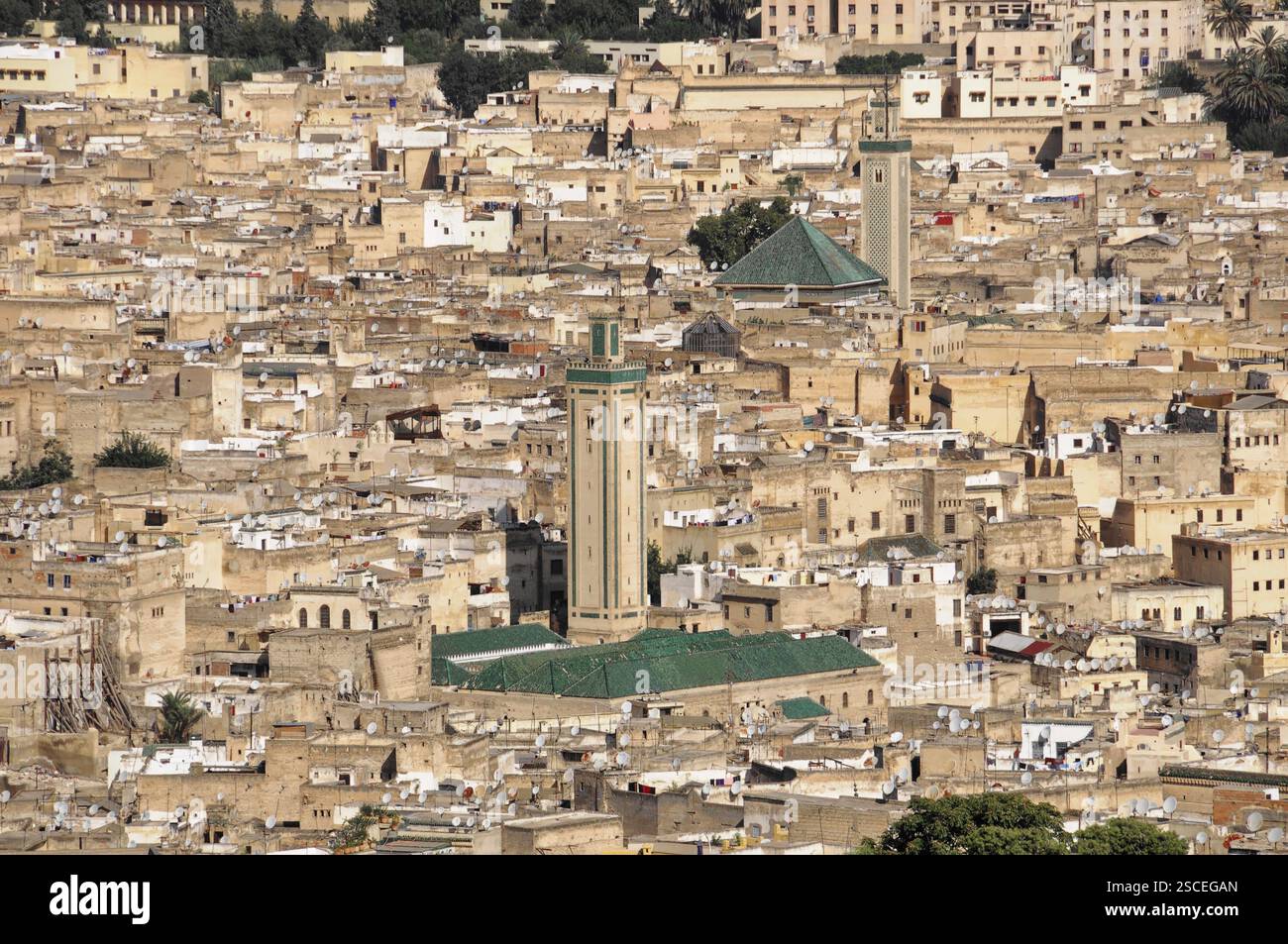 Meknes, Morocco, Africa, Historic city view with minarets and dense ...