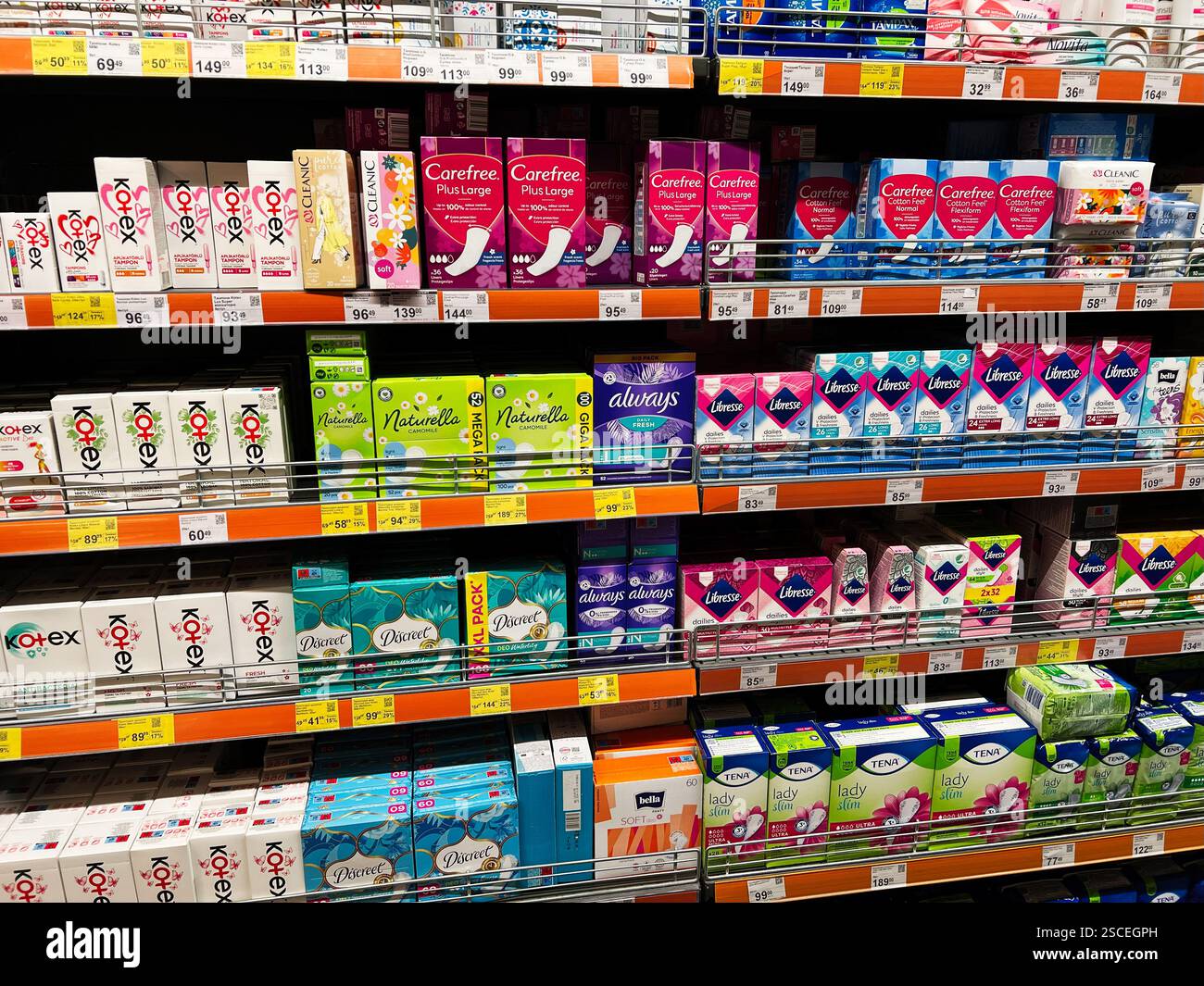 Kyiv, Ukraine - February 05, 2025: Diverse selection of women's hygiene ...