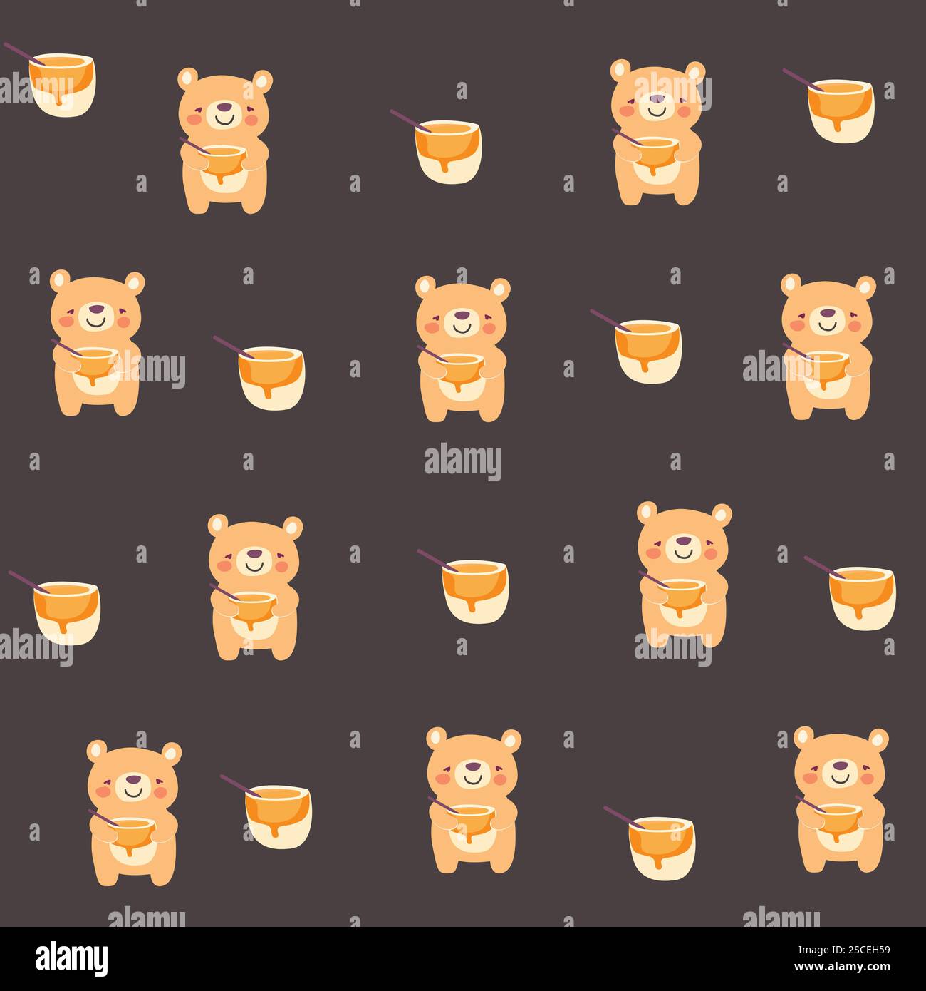 Seamless pattern with cute bears holding honey pots, perfect for kids ...