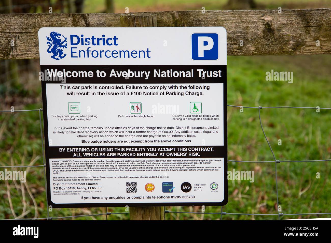 Parking sign at Avebury National Trust indicating regulations and ...
