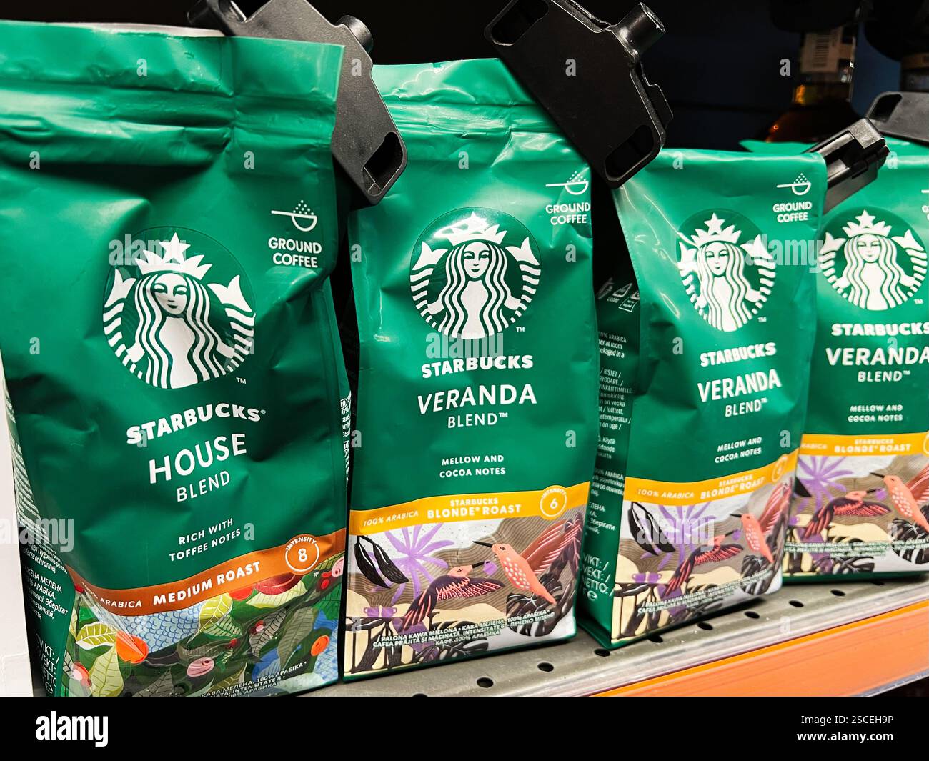 Kyiv, Ukraine - February 05, 2025: Starbucks coffee blends showcased on ...