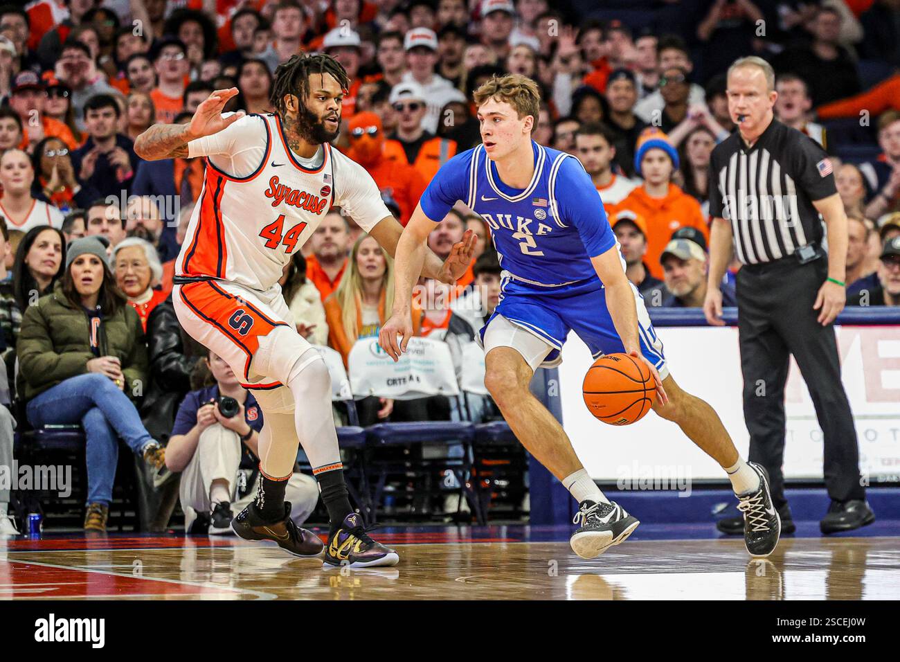Syracuse, New York, USA. 5th Feb, 2025. Duke Blue Devils guard COOPER FLAGG (2) drives with the ...