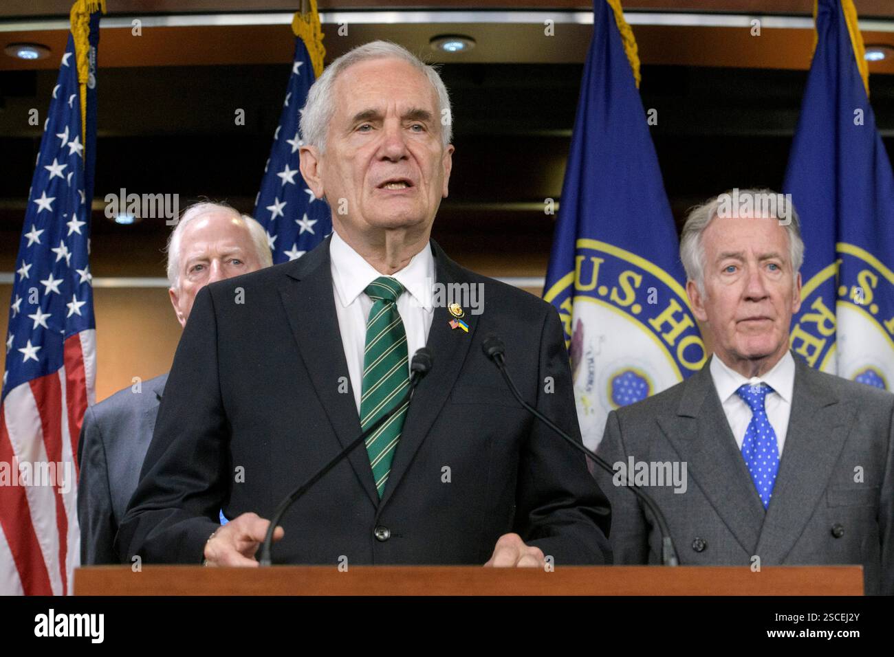 Rep. Lloyd Doggett, D-Texas, speaks joined by Rep. Richard Neal, D-Mass ...