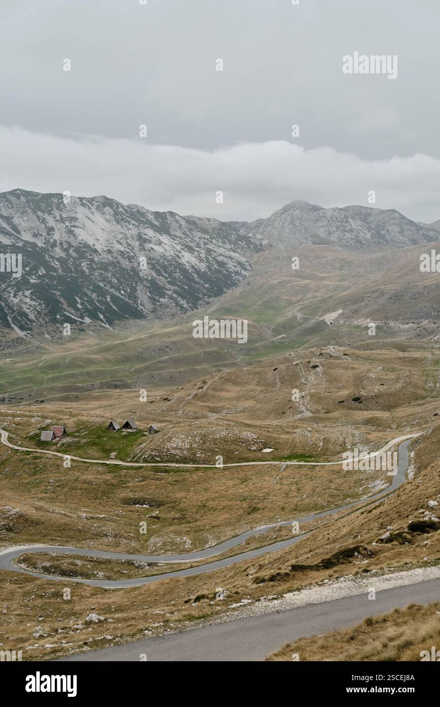 Narrow car road to the Sedlo - Saddle pass, North of Montenegro ...