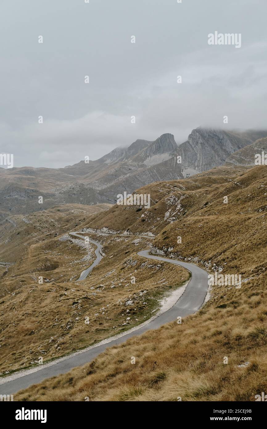 Narrow car road to the Sedlo - Saddle pass, North of Montenegro ...
