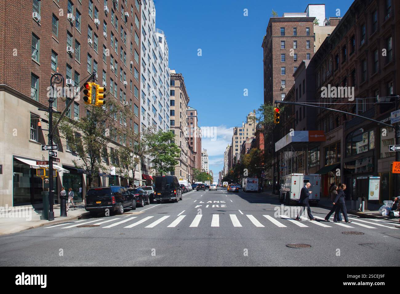 Elegant buildings at the corner of Madison avenue and East 67th street ...