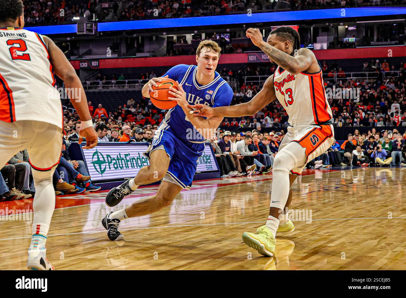 Syracuse, New York, USA. 5th Feb, 2025. Duke Blue Devils guard COOPER FLAGG (2) drives past ...