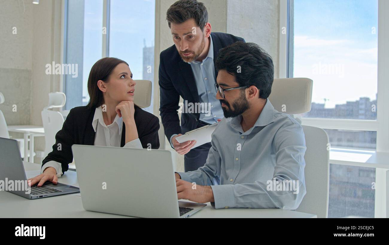 Diverse colleagues creative team sharing ideas corporate discussion at ...