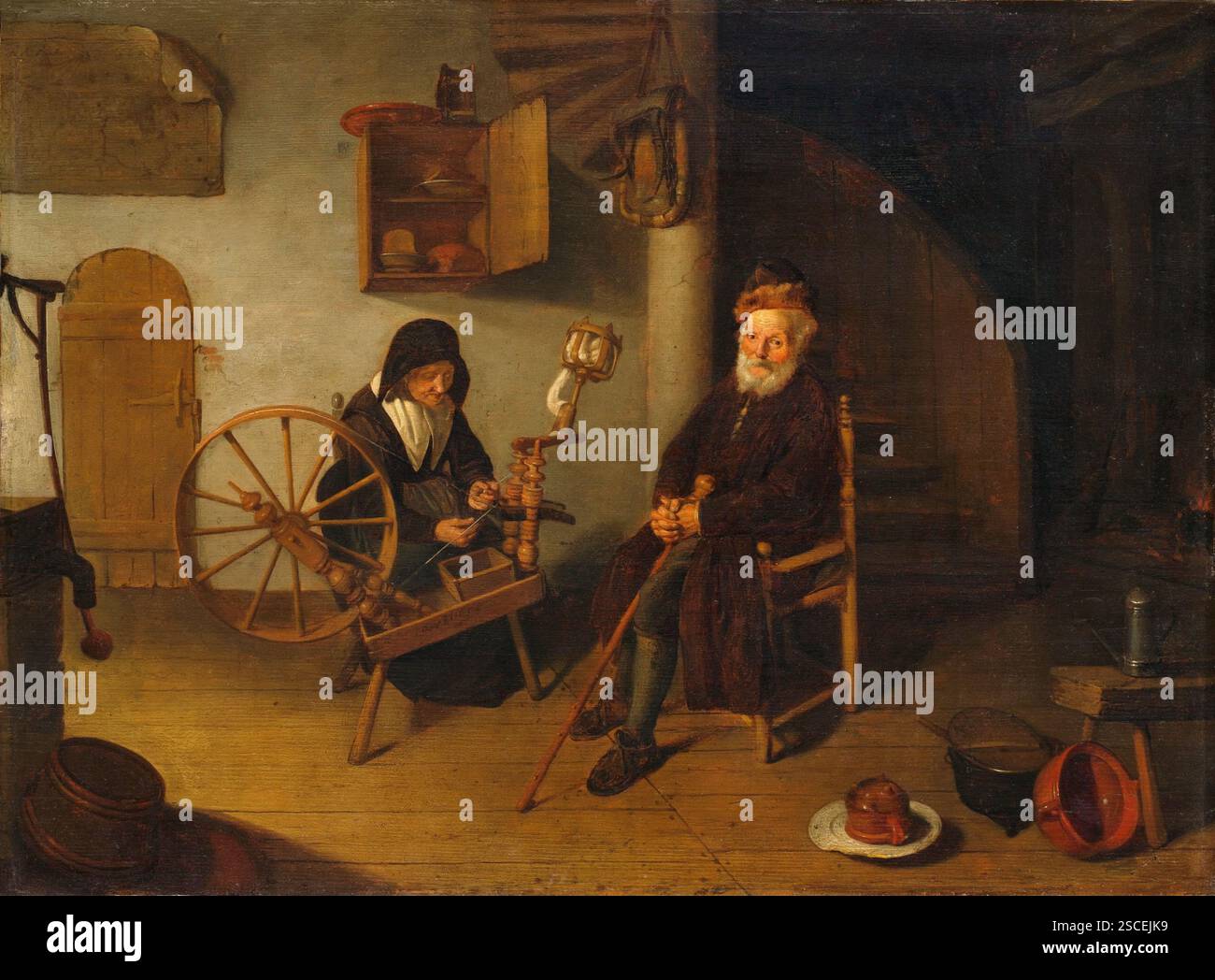 Oil on wood painting The Spinner by Dutch artist painter Quirijn van ...