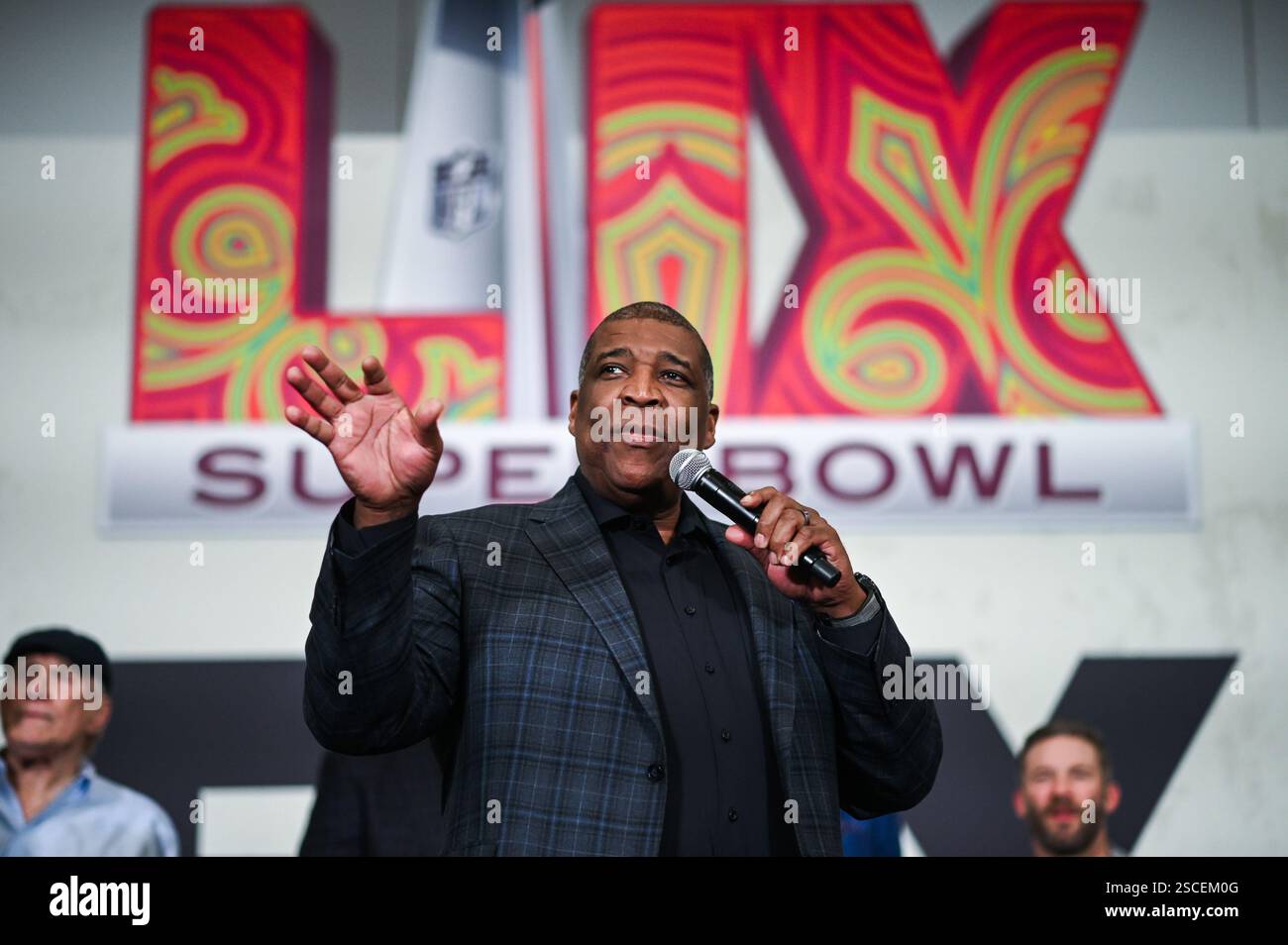 Curt Menefee stands on stage during the Fox Sports Media Day event held ...