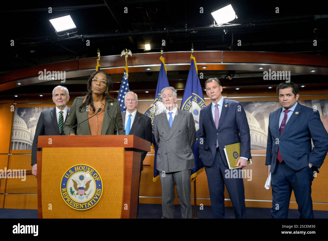 Del. Stacey Plaskett, D-Virgin Islands, speaks joined by Rep. Lloyd ...