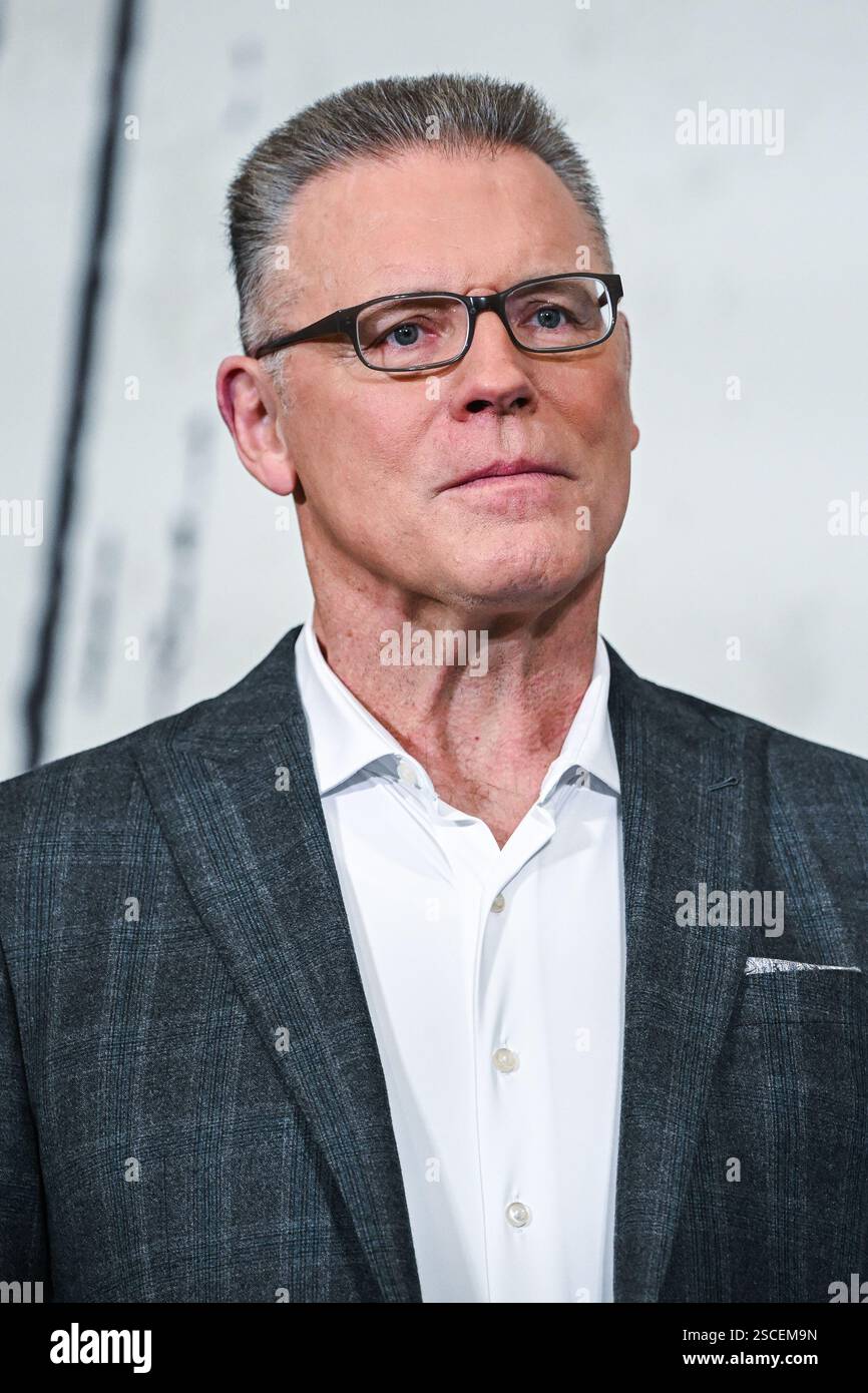 Howie Long stands on stage during the Fox Sports Media Day event held ...