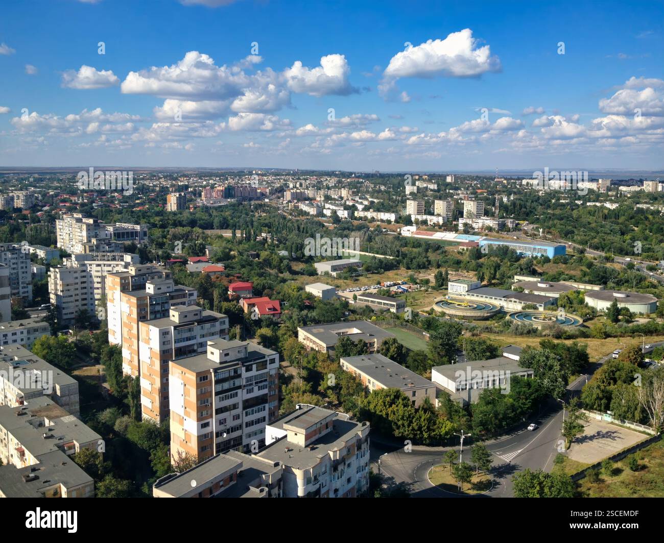 Galati city in Romania aerial view, showing town, blocks, flats and ...