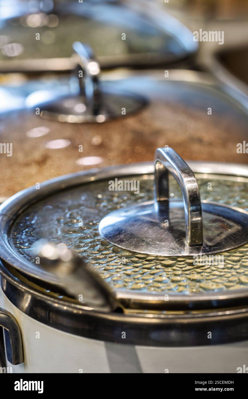 buffet serving station, ceramic non stick saucepan pot with glass lids ...