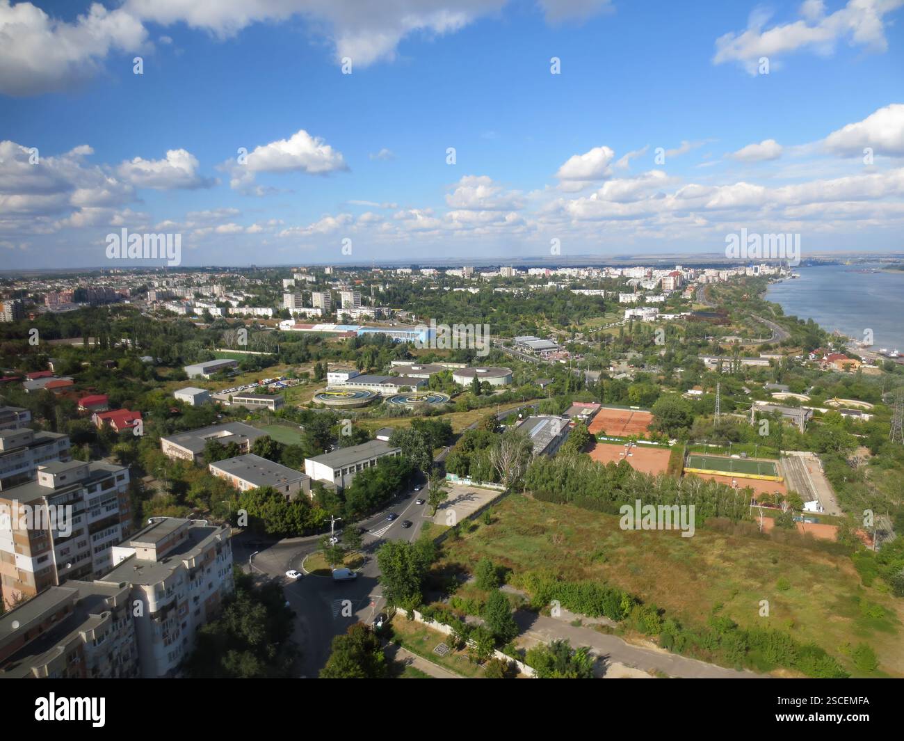 Galati city in Romania aerial view, showing town, blocks, flats and ...