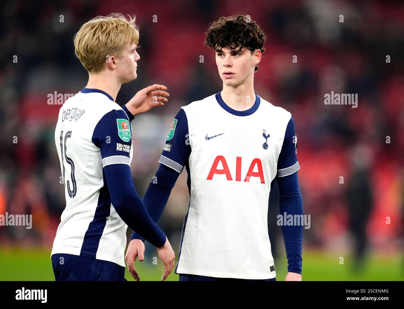 Tottenham Hotspur's Archie Gray (right) and Lucas Bergvall appear ...