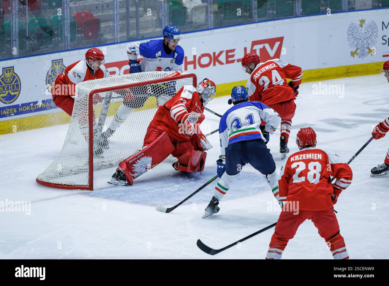 Sosnowiec, Poland, Feb 6 2025, Hockey match as part of the EIHC 2025 tournament between POLAND ...