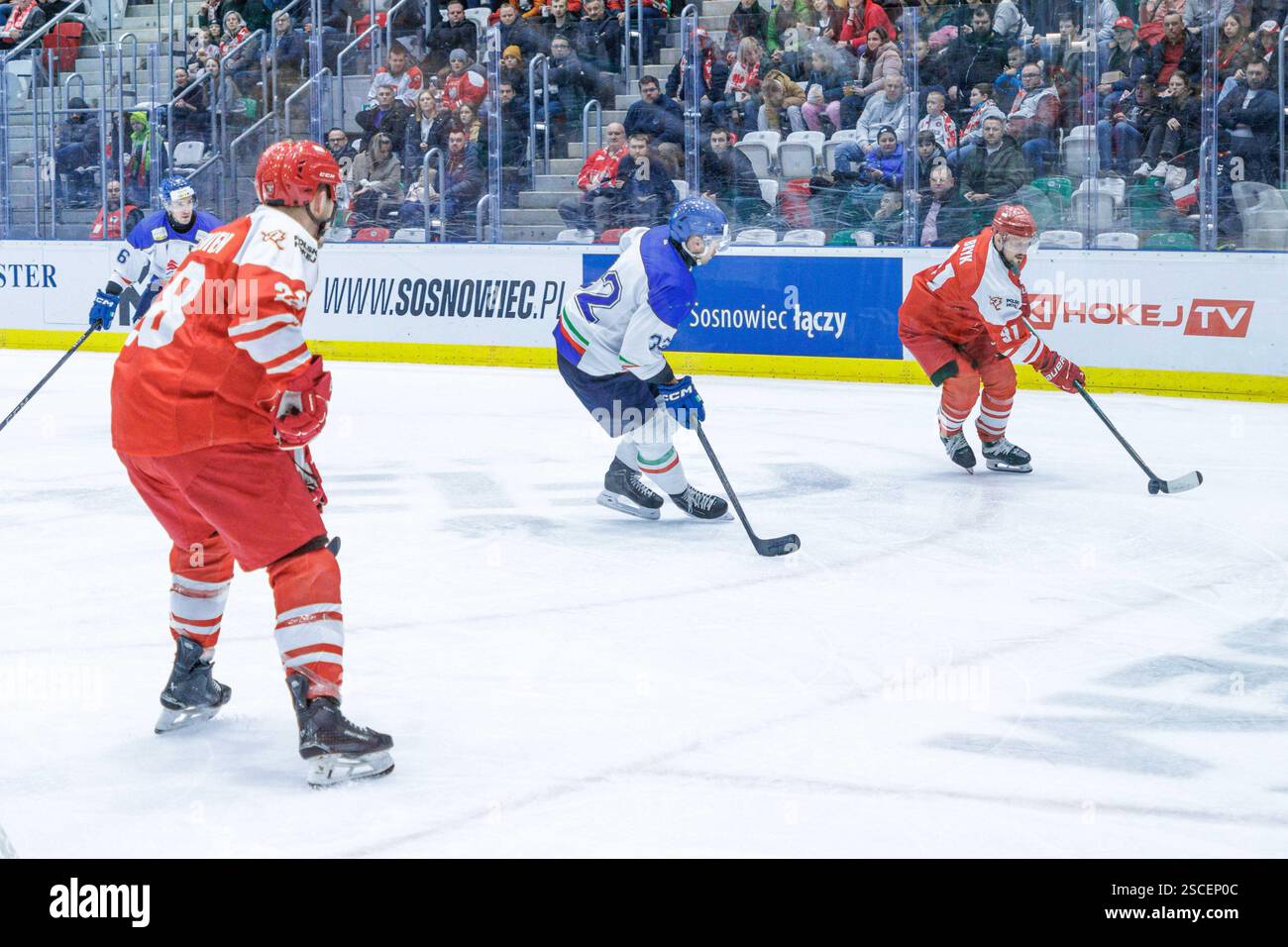 Sosnowiec, Poland, Feb 6 2025, Hockey match as part of the EIHC 2025 tournament between POLAND ...