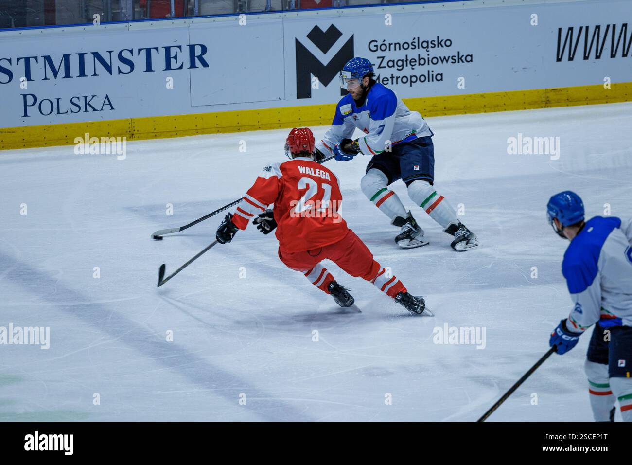 Sosnowiec, Poland, Feb 6 2025, Hockey match as part of the EIHC 2025 tournament between POLAND ...
