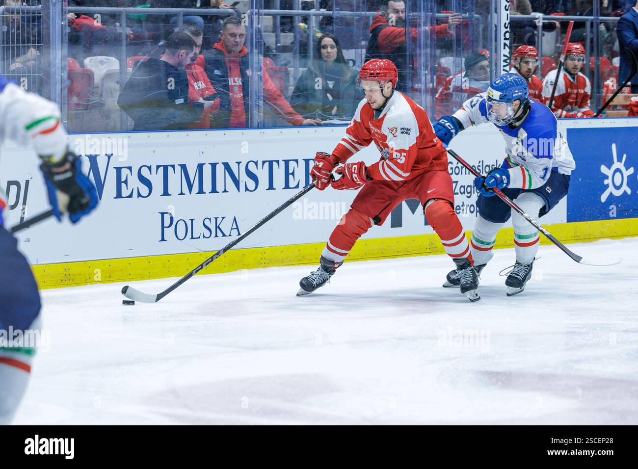 Sosnowiec, Poland, Feb 6 2025, Hockey match as part of the EIHC 2025 tournament between POLAND ...