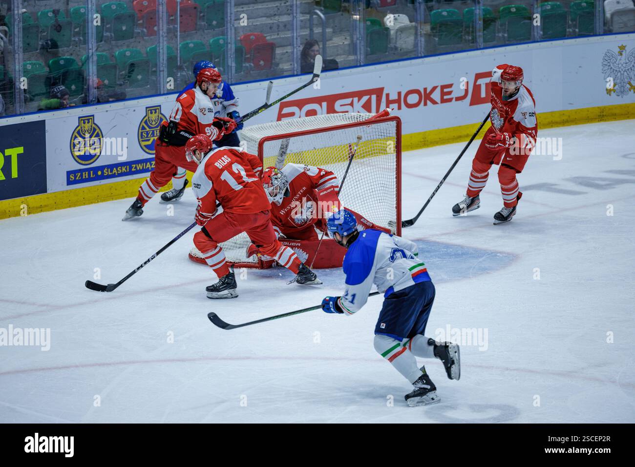 Sosnowiec, Poland, Feb 6 2025, Hockey match as part of the EIHC 2025 tournament between POLAND ...