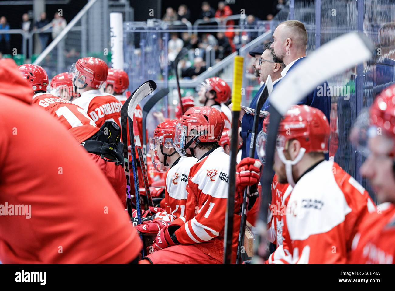 Sosnowiec, Poland, Feb 6 2025, Hockey match as part of the EIHC 2025 tournament between POLAND ...