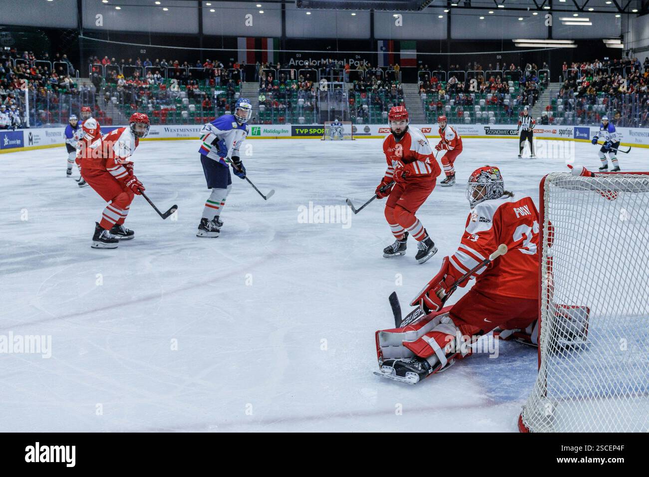 Sosnowiec, Poland, Feb 6 2025, Hockey match as part of the EIHC 2025 tournament between POLAND ...