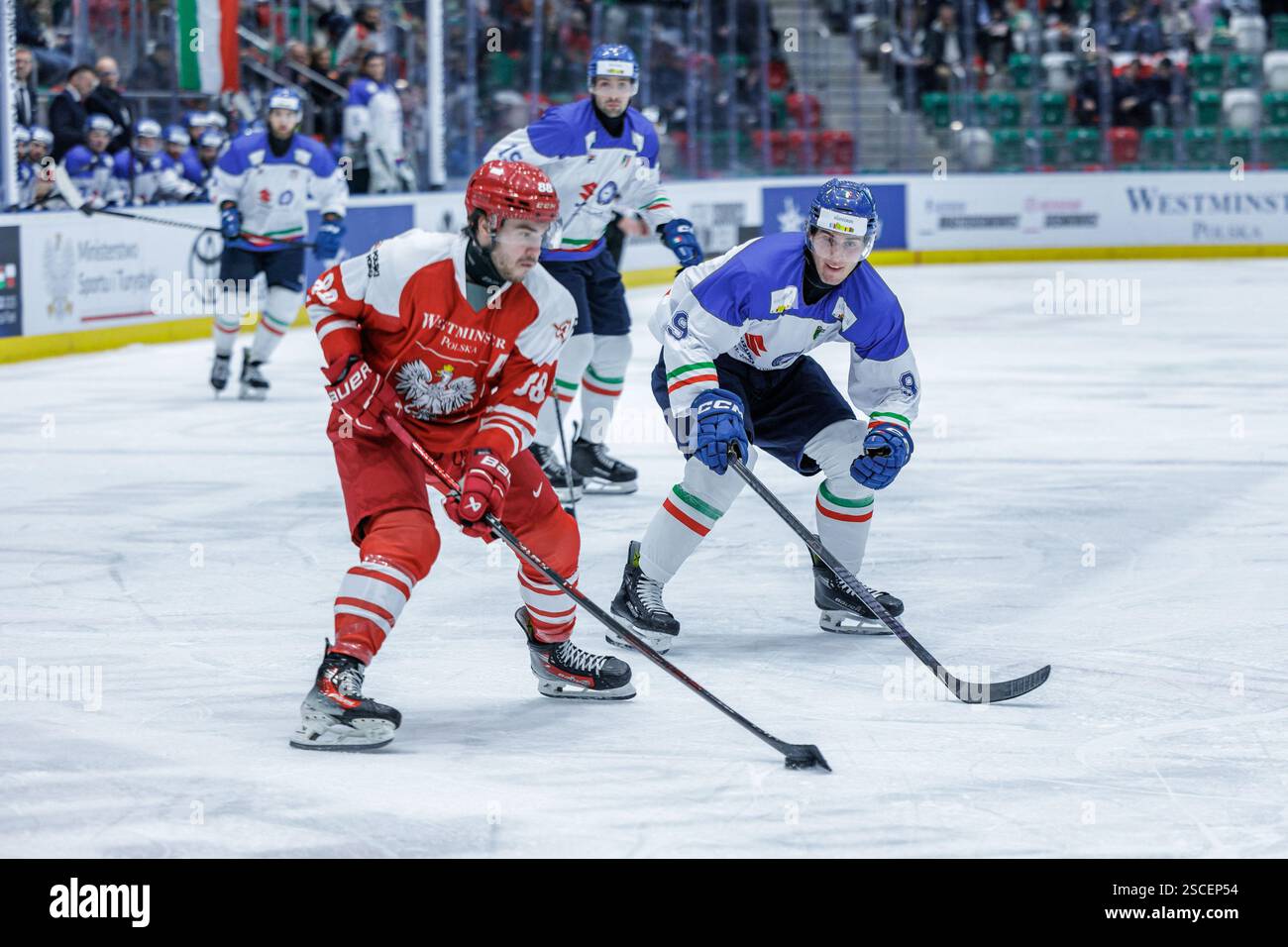 Sosnowiec, Poland, Feb 6 2025, Hockey match as part of the EIHC 2025 tournament between POLAND ...