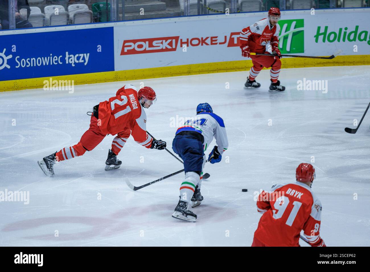 Sosnowiec, Poland, Feb 6 2025, Hockey match as part of the EIHC 2025 tournament between POLAND ...