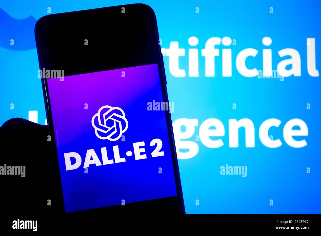 In this photo illustration, a Dall-E2 (Ai) logo is seen displayed on a smartphone with an ...
