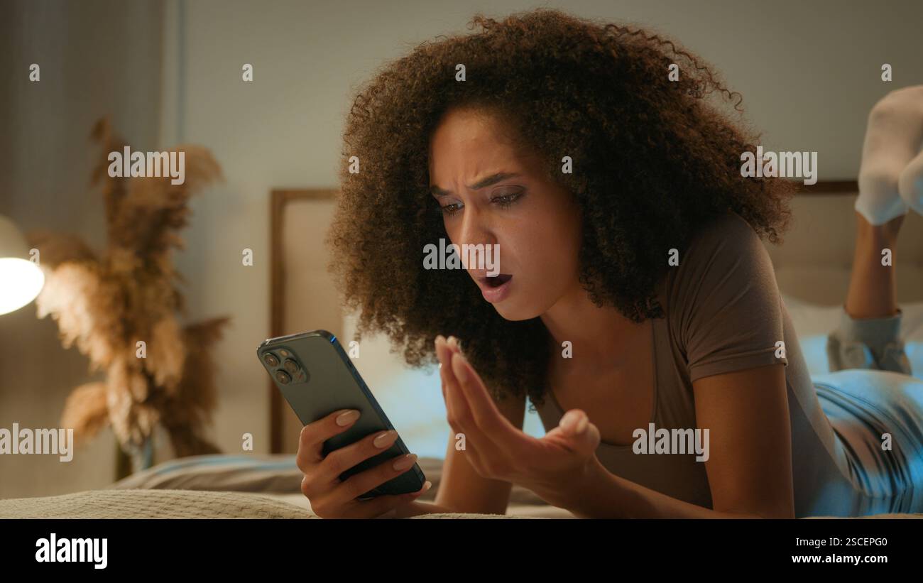 Upset shocked sad African American girl lady disappointed ethnic woman ...