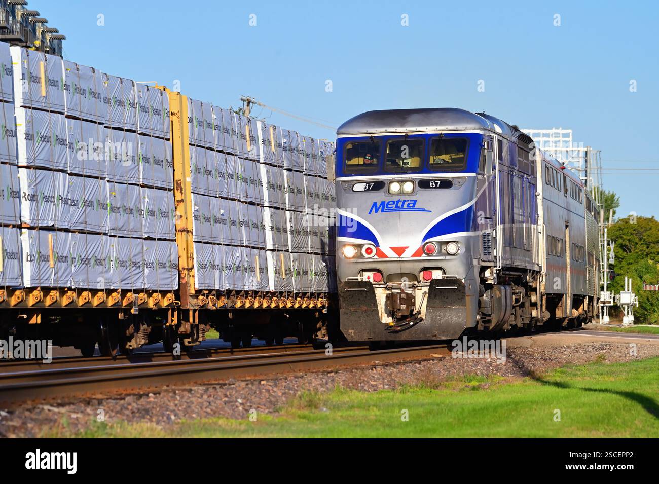 Wheaton, Illinois, USA. A Metra commuter train outbound from Chicago ...