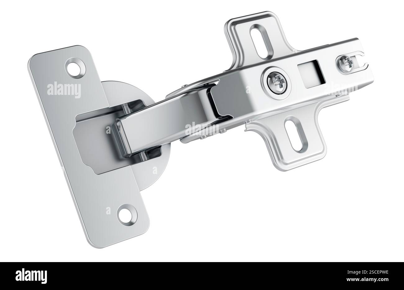 Concealed Hinge, cabinet door hinge. 3D rendering isolated on white ...