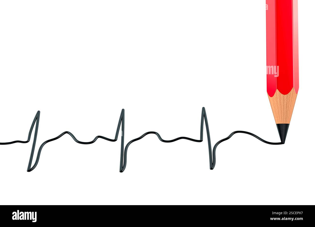 Pencil drawing of heart rhythm ECG, heart pulse. 3D rendering isolated ...