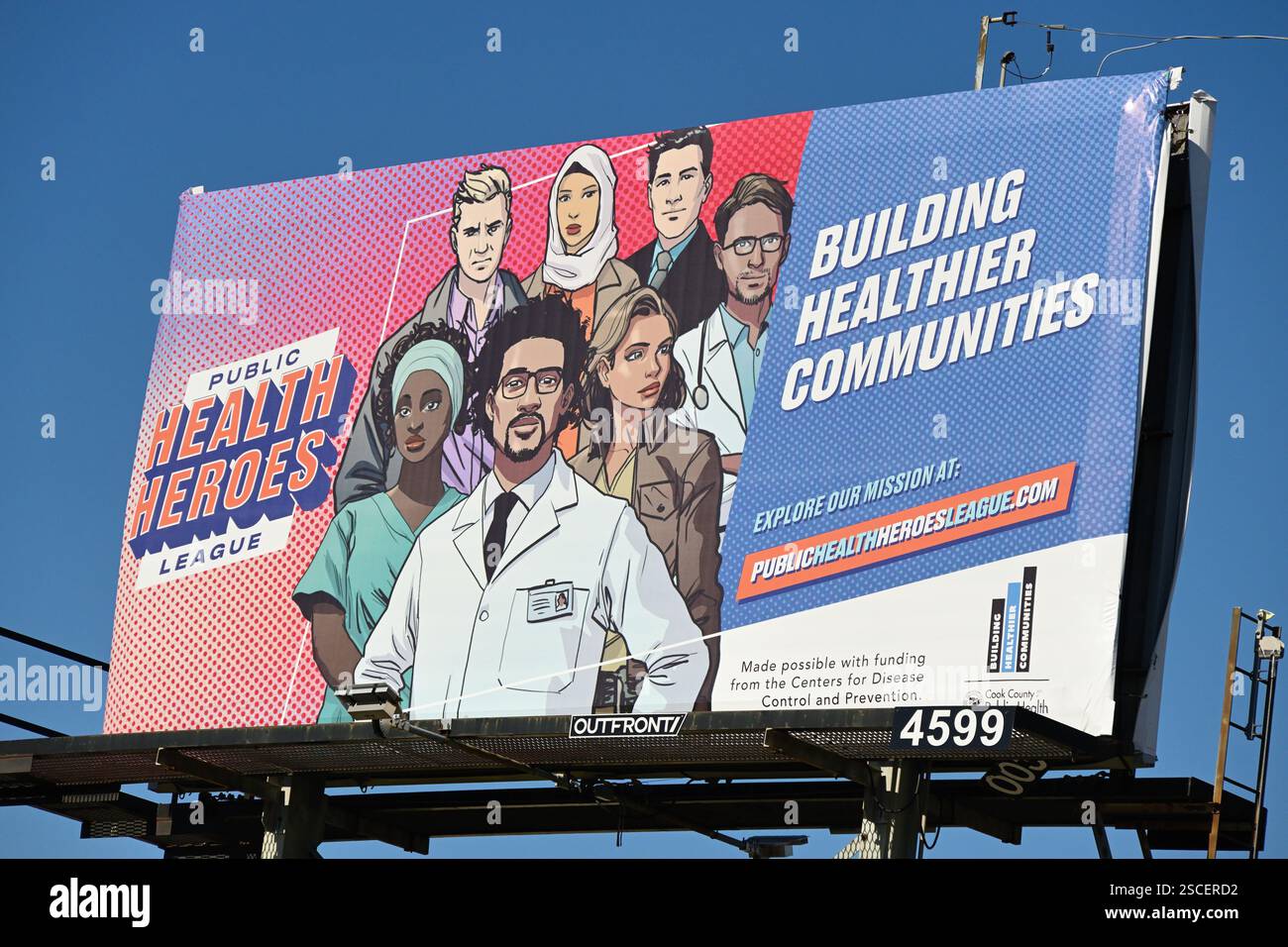 River Grove, Illinois, USA. A commerical billboard elevated above a ...
