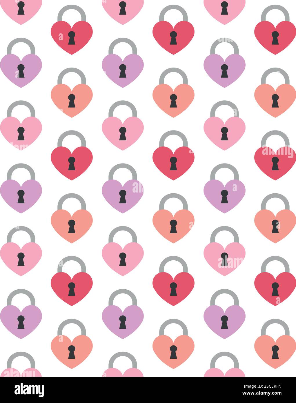 Vector seamless pattern of flat colored heart lock isolated on white ...