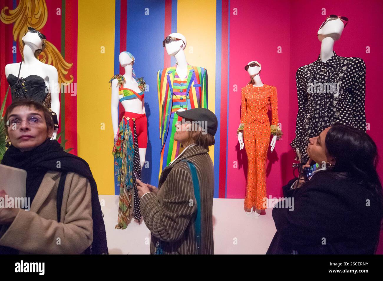 People are seen visiting the creations of Italian fashion designer ...