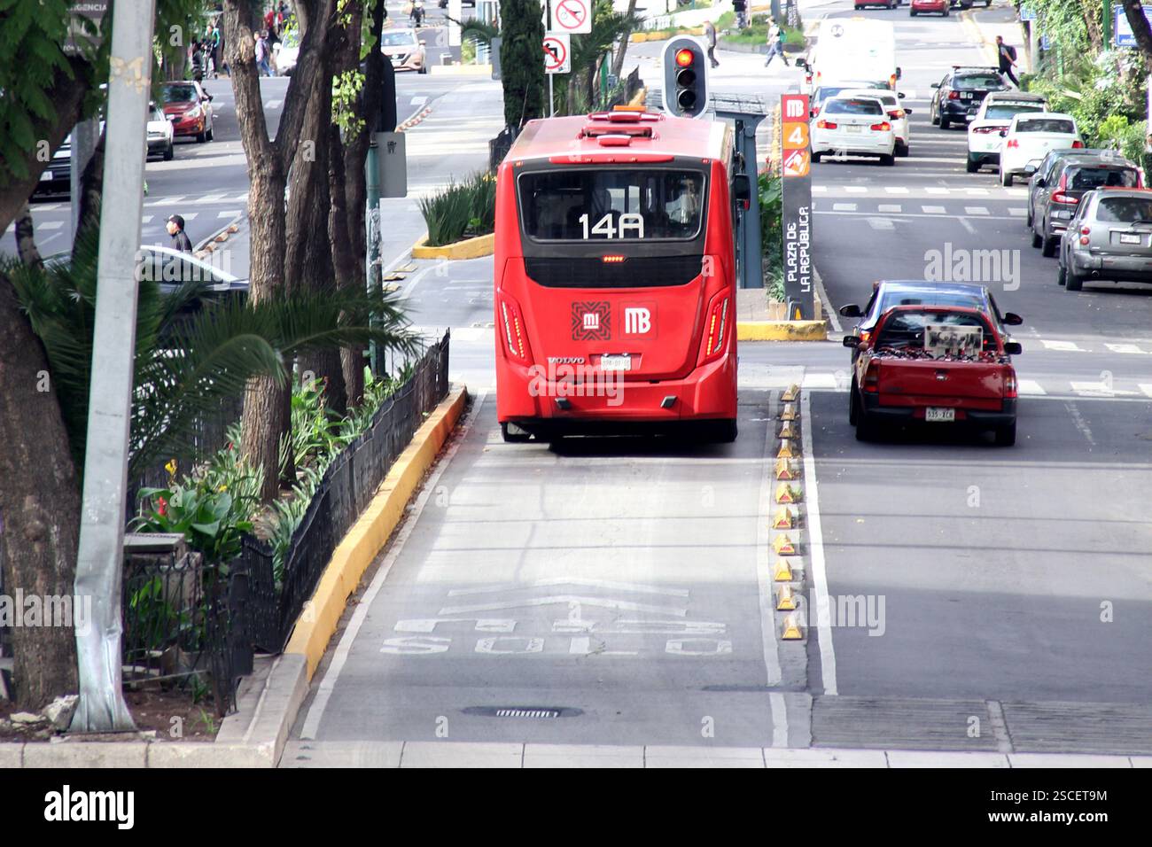 Mexico City, Mexico - Aug 23 2023: The Metrobus is a red double-decker ...