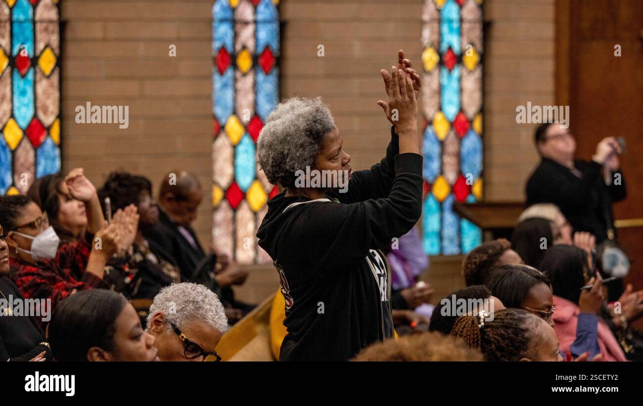Pasadena, California, USA. 6th Feb, 2025. A woman claps during a ...