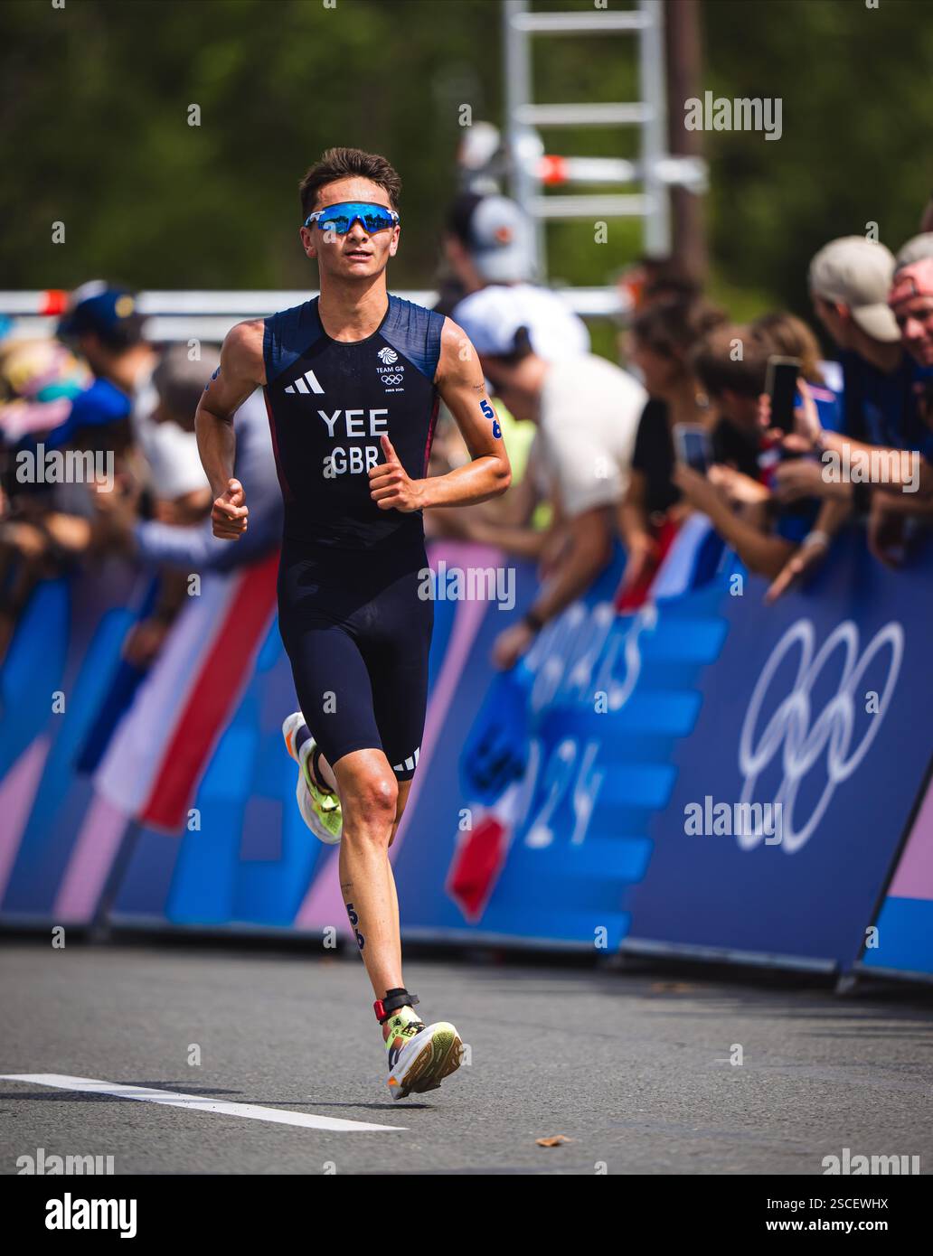 Alex Yee participating in the triathlon at the Paris 2024 Olympic Games ...
