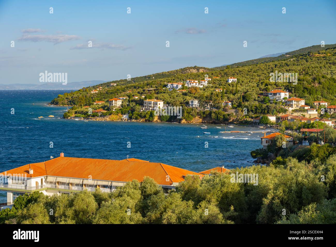 The seafront and promenade in the Village off Chorto on the west side ...