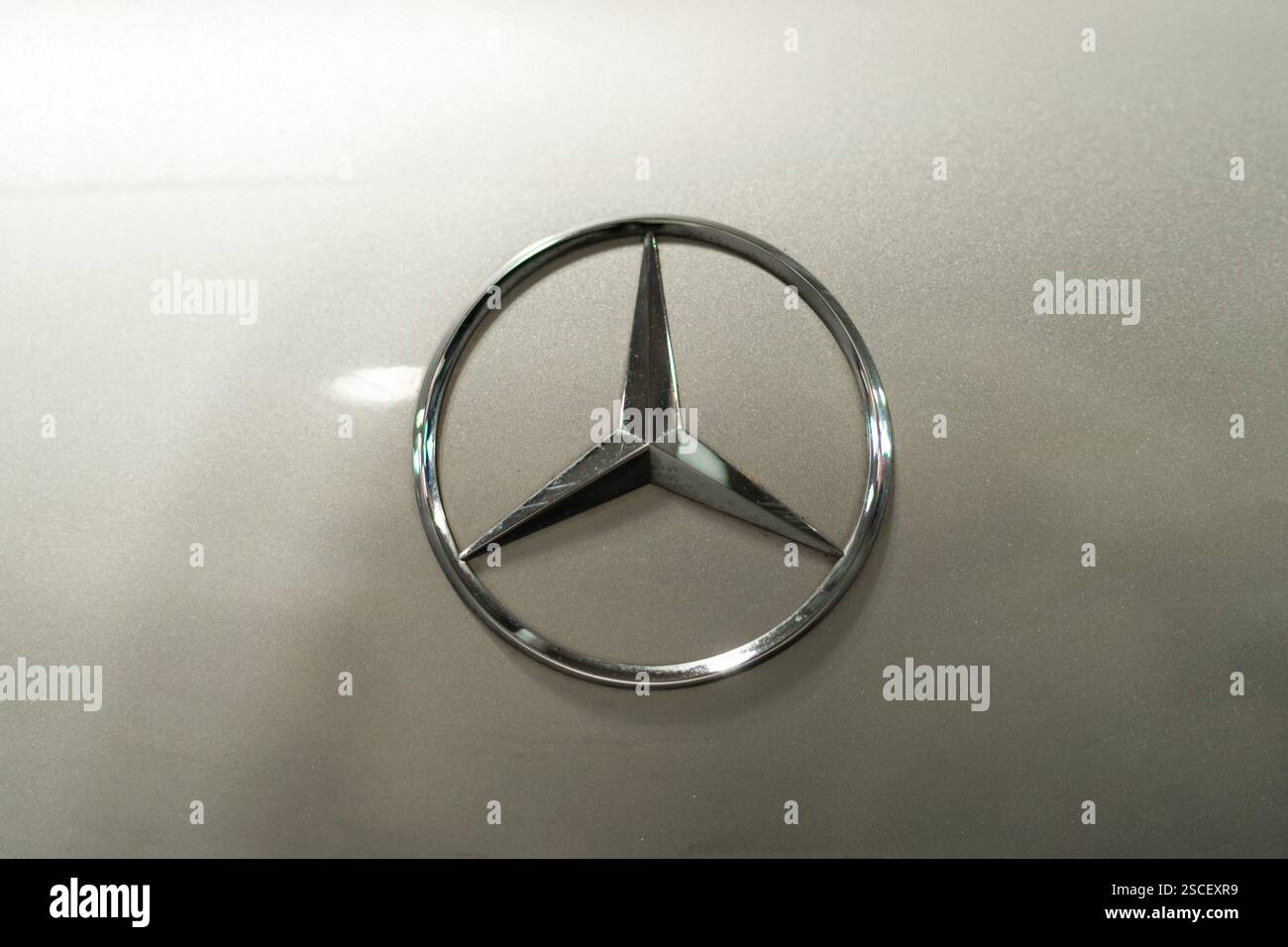 Milan, Italy - 12.11.2022: Iconic Mercedes Benz car logo on metallic ...