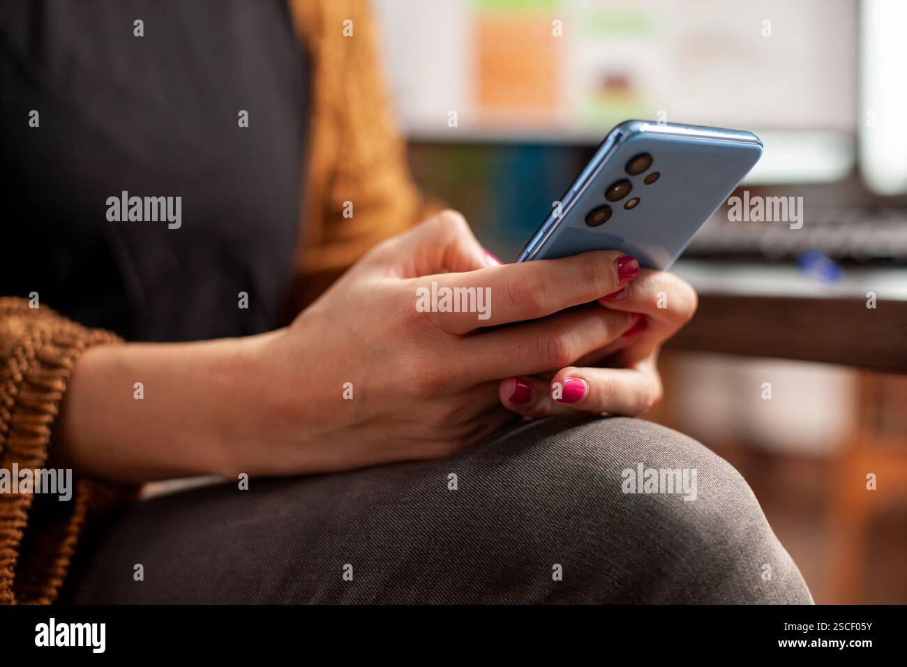 Lady hands checking smartphone charts hi-res stock photography and ...