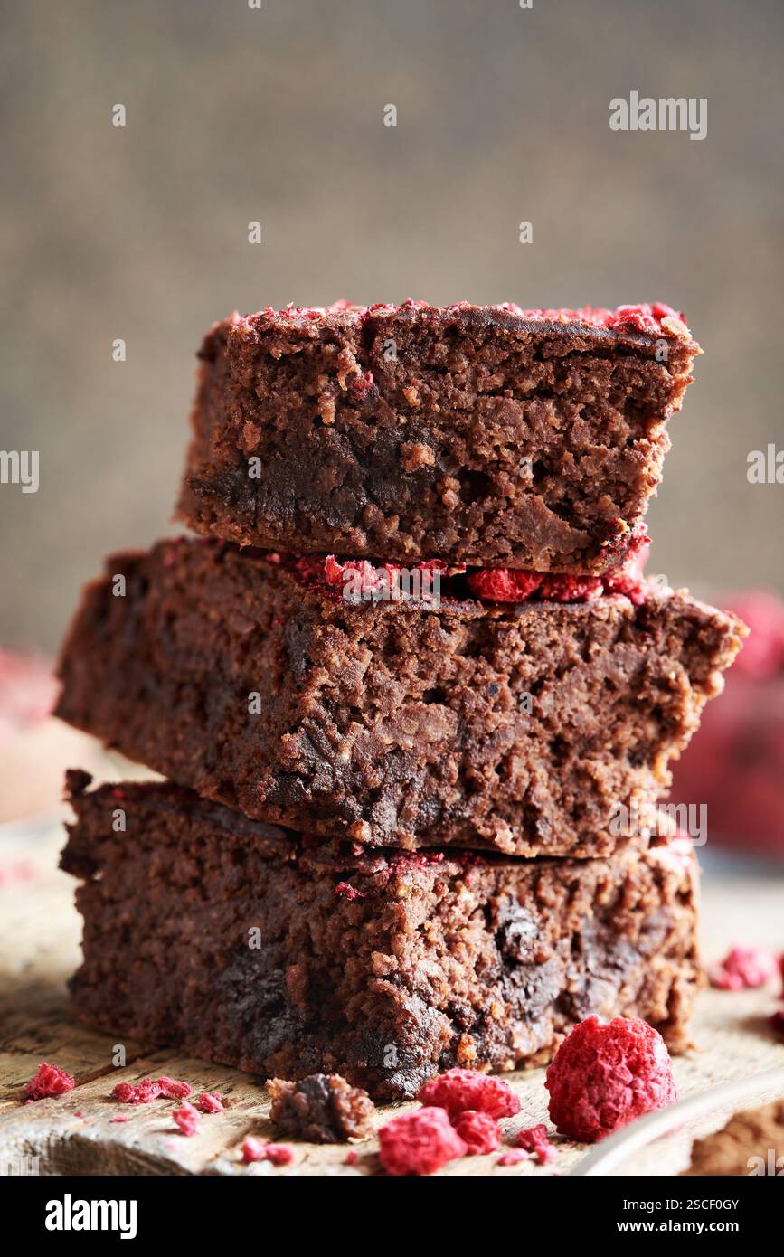 A stack of homemade gluten-free chocolate brownies made of red kidney ...