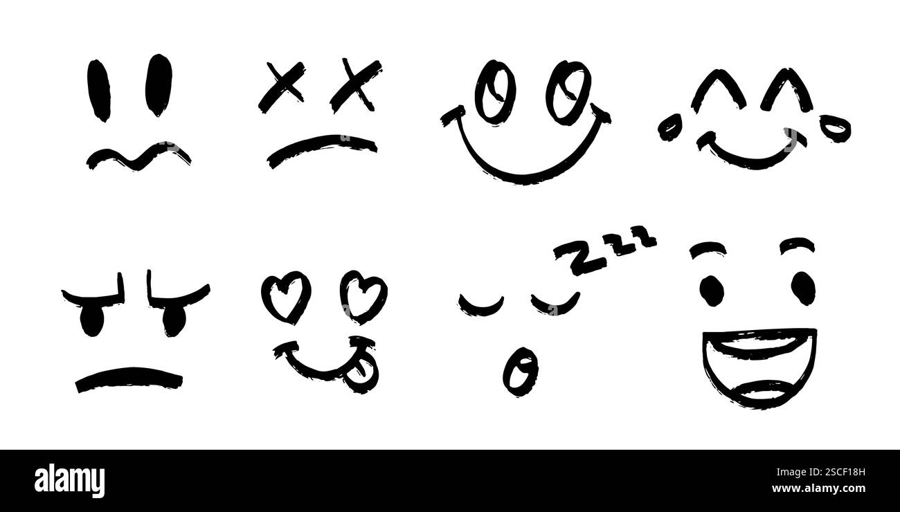 Emoji with different emotions. smiles and angry faces, sad looking ...
