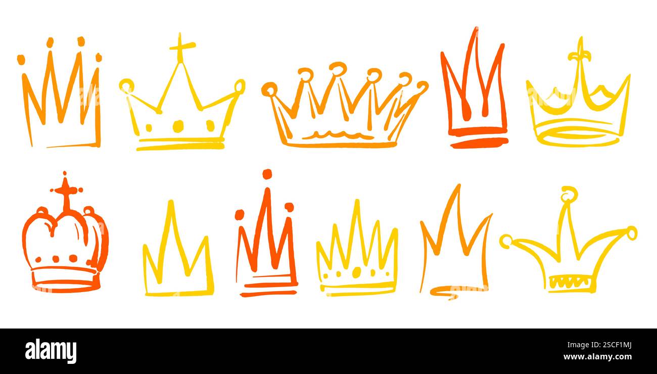 Hand or brush drawn crowns for kings and queens in grunge style ...