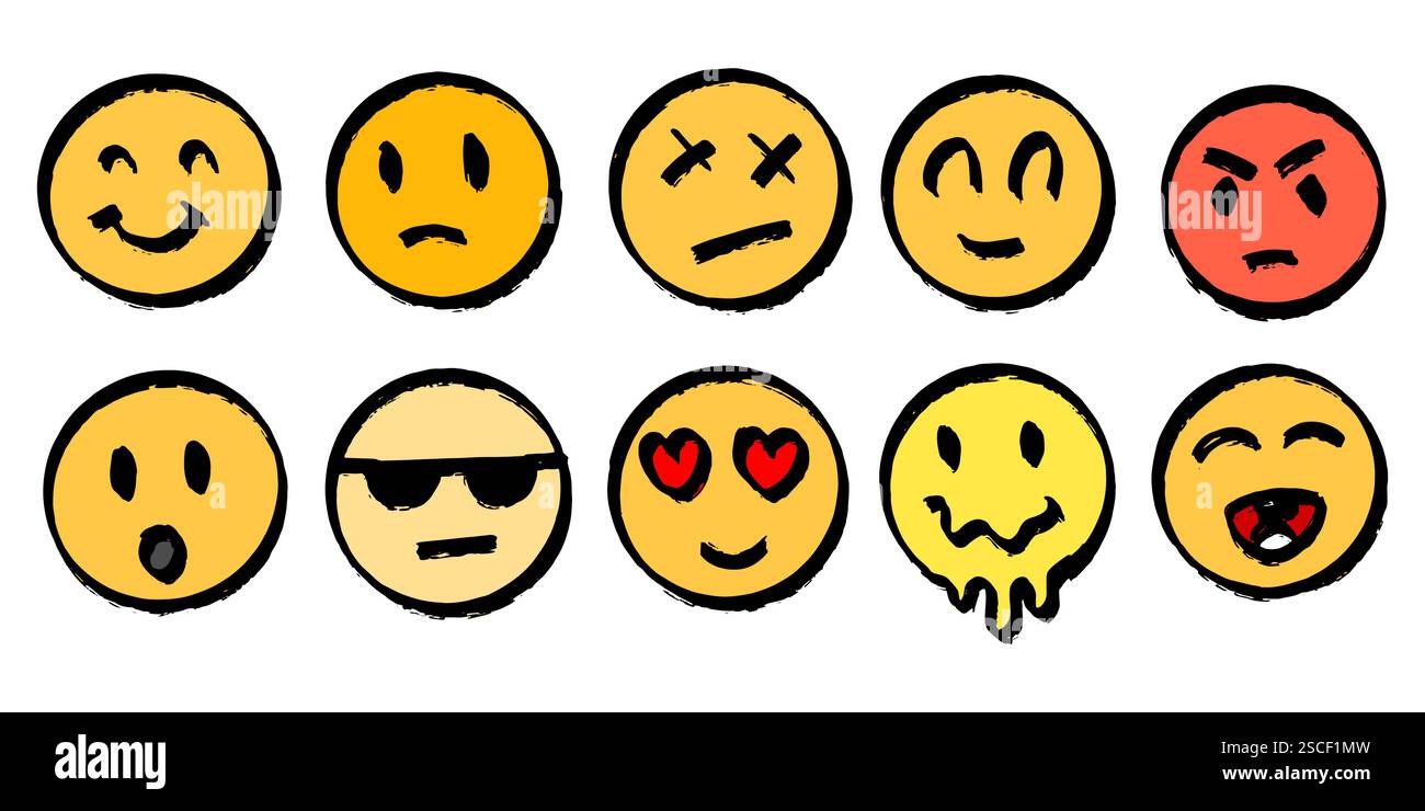 set of emoji in round shapes. different emotions for social media or ...