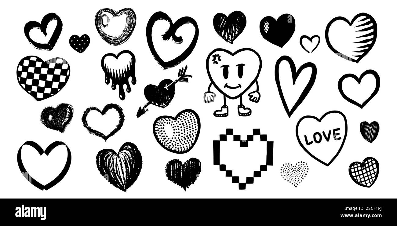 Set of hand drawn heart. collection scribble markers hearts isolated on ...