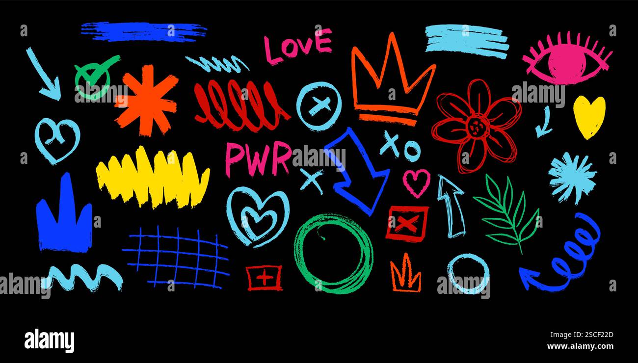 Graffiti elements symbols for girls, feminism. crown and heart abstract ...